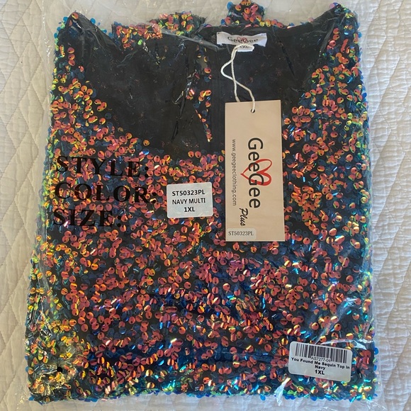 GeeGee | Tops | Nwt Geegee Womens Navy Multicolor Sequin Top | Poshmark